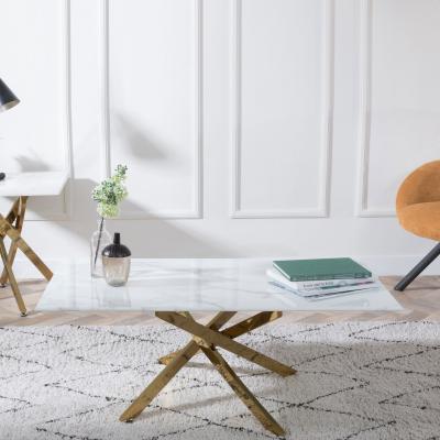 Clearance - Chopstick White Glass Coffee Table with Gold Metal Legs by ...