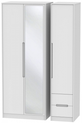 Monaco White 3 Door Tall Combi Wardrobe - 1 Mirror and RHF 2 Drawers by ...