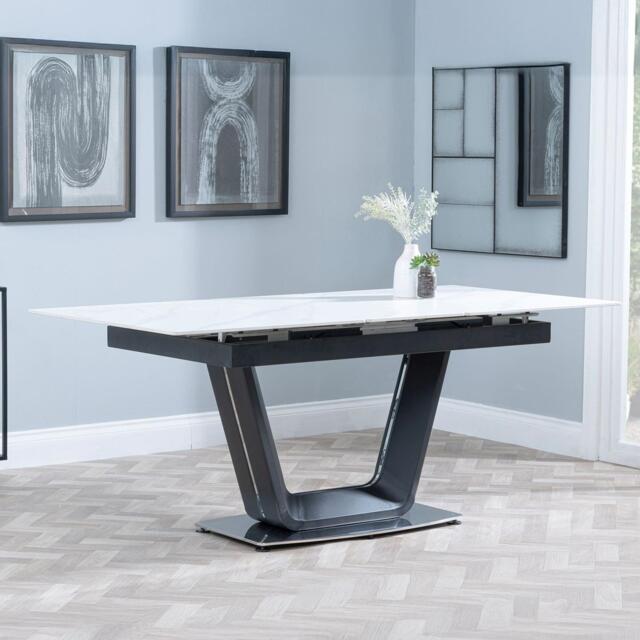 Alpha 6-8 Seater White Ceramic Extending Dining Table with Black Base ...