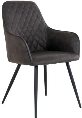 Set of 2 Vance Dark Grey Velvet Fabric Dining Chair with Black Legs by ...
