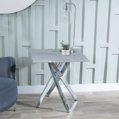 Clearance - Chopstick Grey Glass Square Side Table with Chrome Metal ...