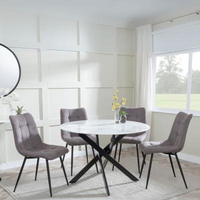 Clearance - Chopstick White Glass and Black Metal 4 Seater Round Dining ...
