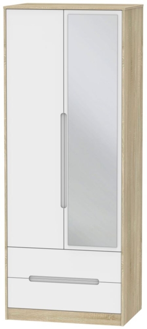 Monaco White and Oak Effect 2 Door Tall Combi Wardrobe - 1 Mirror by ...