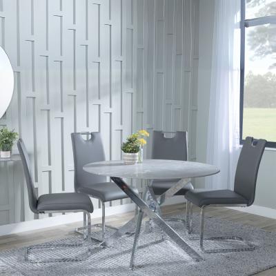 Clearance - Chopstick Grey Glass and Chrome Metal 4 Seater Round Dining ...