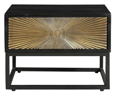 Clearance - Luxe Black and Antique Gold Starburst Side Table- 1 Drawer ...