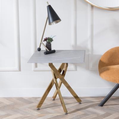 Chopstick Grey Glass Square Side Table with Gold Metal Legs by Choice ...