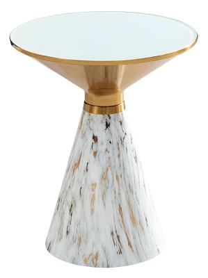 Funnel White Ceramic Round Side Table with White and Gold Trim by ...