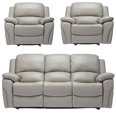 Sienna Pearl Grey Leather 3+1+1 Recliner Sofa Set by Choice Furniture Superstore | ufurnish.com