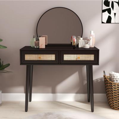 Clearance - Ferrero Black and Woven Rattan 2 Drawer Dressing Table with ...