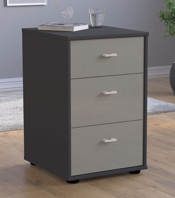 Wiemann Rialto 3 Drawer Bedside Cabinet in Pebble Grey and Graphite ...
