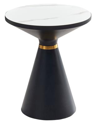 Funnel White Ceramic Round Side Table with Dark Grey Base and Gold Trim ...