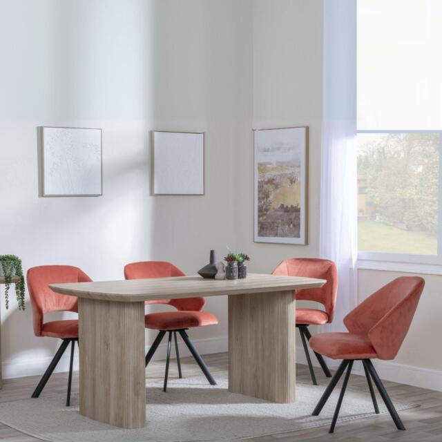 Bern Fluted Dining Set - 6 Seater - 160cm - Oak - Ion Swivel Dining ...