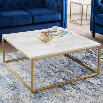 Scala White Marble Effect and Gold 90cm Square Coffee Table by Choice ...
