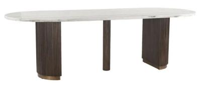 Mayfield White Marble Top 10 Seater Oval Dining Table - Dark Wood ...