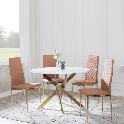 Clearance - Chopstick White Glass and Gold Metal 4 Seater Round Dining ...