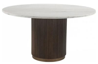 Mayfield White Marble Top 6 Seater Round Dining Table - Dark Wood ...