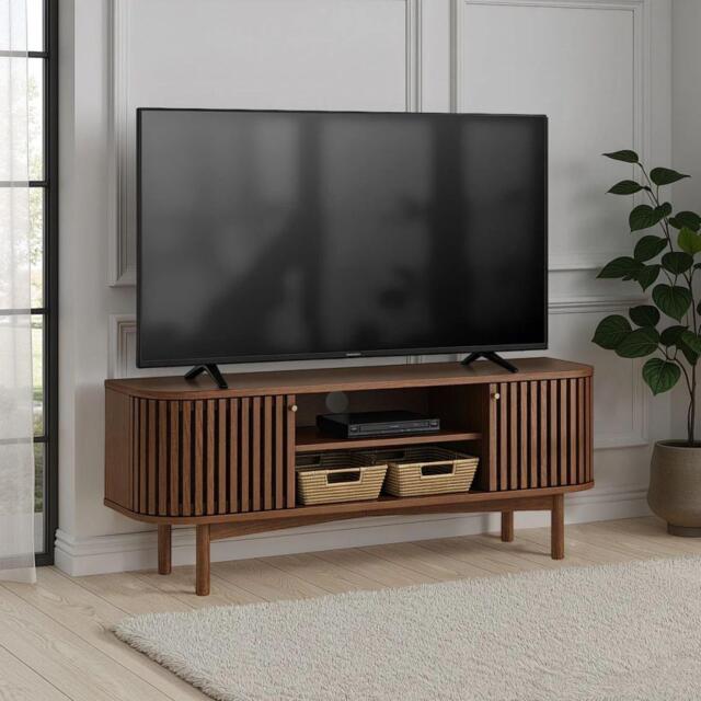 Soho Dark Oak 130cm Slatted Small Storage TV Unit by Choice Furniture ...