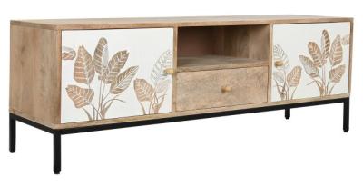 Brown and White Leaves Mango Wood 140cm TV Unit by Choice Furniture ...
