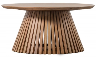 Brookland Acacia Wood 80cm Round Coffee Table - Pedastal Slatted Base ...