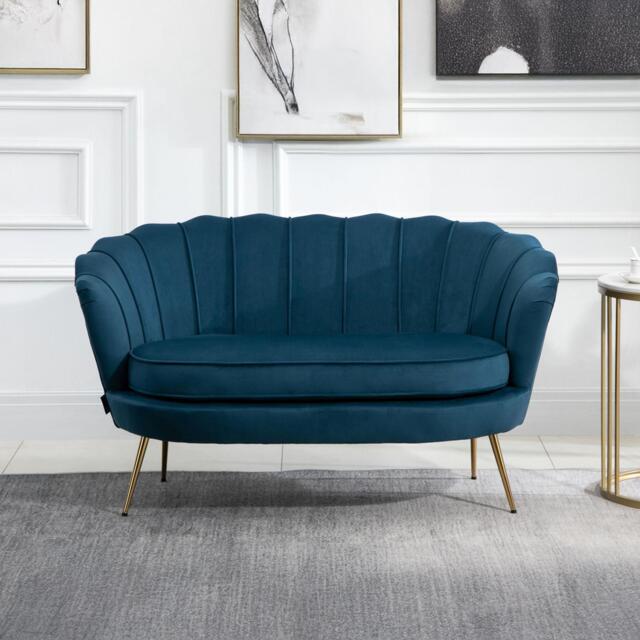 Ariel Sofa with Gold Legs - 2 Seater - Blue Velvet Fabric by Choice ...