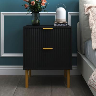 Clearance - Ridged Black and Gold 2 Drawer Bedside Table by Choice ...