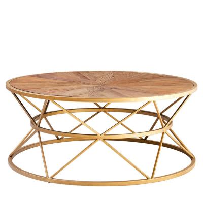 Jodi Elm Wood and Gold Metal Round Coffee Table by Choice Furniture ...