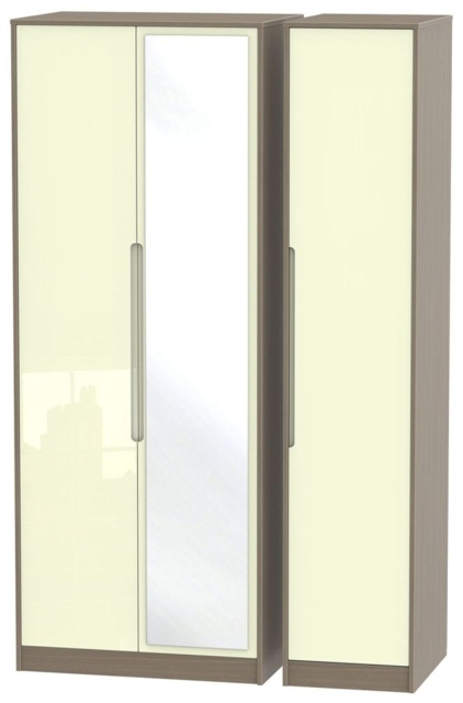 Monaco Cream Gloss and Toronto Walnut 3 Door Tall Triple Wardrobe - 1 ...