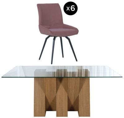 Newton 6 Seater Clear Glass and Natural Dining Set - 6 Malcom Pink ...