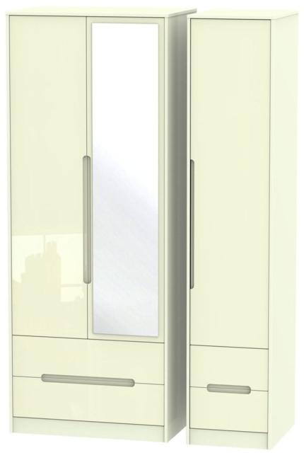 Monaco Cream Gloss 3 Door Tall Combi Wardrobe - 1 Mirror by Choice ...
