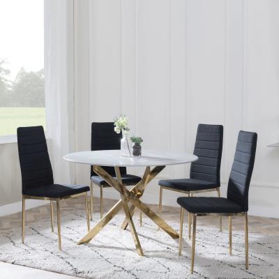 Clearance - Chopstick Grey Glass and Gold Metal 4 Seater Round Dining ...