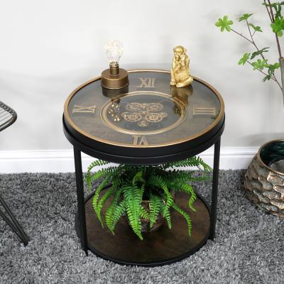Dutch Black Glass Clock with Cogs Side Table by Choice Furniture ...