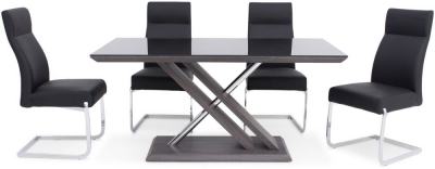 Xavi Grey Glass Top Dining Set with 4 Dante Black Chairs by Choice ...