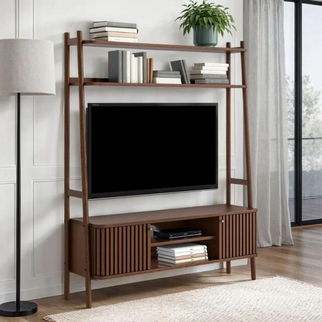 Soho Dark Oak Slatted Ladder Storage TV Unit by Choice Furniture ...