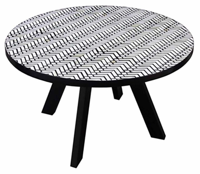 Allentown Monochrome Chevron Inlay Print 4 Seater Round Dining Table by ...