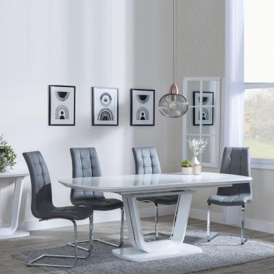 Clearance - Athos White Glass Extending Dining Set - Jamison Grey Faux ...