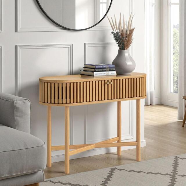 Soho Oak 2 Door Slatted Oval Console Table by Choice Furniture ...