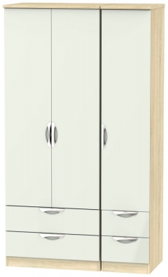 Camden Gloss Cashmere and Oak Effect 3 Door Tall Triple Wardrobe - 4 ...