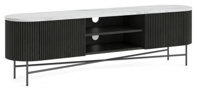 Lucas Black 180cm Fluted Curved TV Unit with White Marble Top by Choice ...