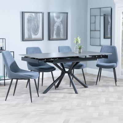 Ripon Black Ceramic Extending Dining Set - Darwin Dark Grey Fabric Dining Chair by Choice ...