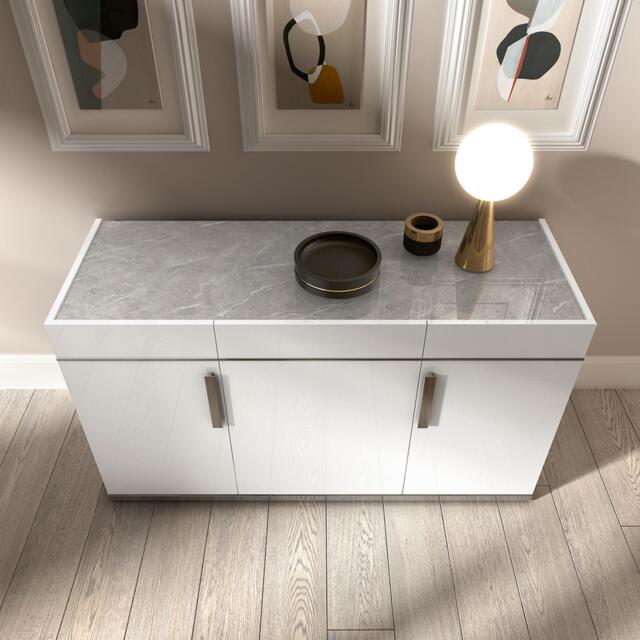 Modern Mara White 140cm Medium Buffet 3 Door Sideboard with Metal ...