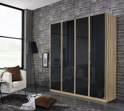 Rauch Essensa 181cm Basalt Glass 4 Door Wardrobe - Oak Carcase by ...