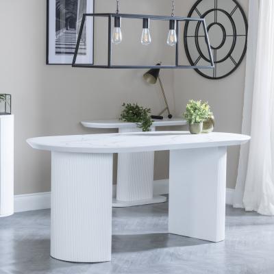 Clearance - Luxor 6 Seater White Marble Effect Oval Dining Table ...