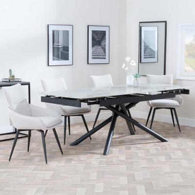 Apollo Grey Ceramic Extending Dining Set - Ace Beige Fabric Swivel ...