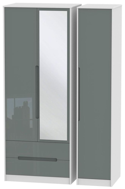 Monaco Grey Gloss and White 3 Door Tall Combi Wardrobe - 1 Mirror and ...