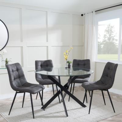 Clearance - Chopstick Clear Glass and Black Metal 4 Seater Round Dining ...