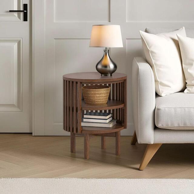 Soho Dark Oak Slatted Round Open Side Table by Choice Furniture ...