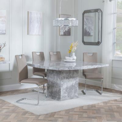 Turin Grey Marble Square Dining Set - Bianco Beige Faux Leather Dining Chair by Choice Furniture ...
