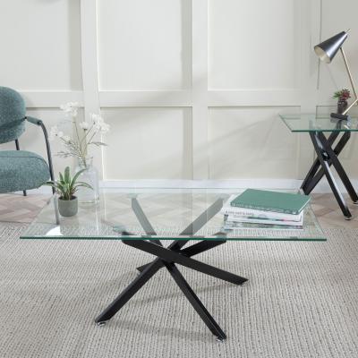 Chopstick Clear Glass Coffee Table with Black Metal Legs by Choice ...