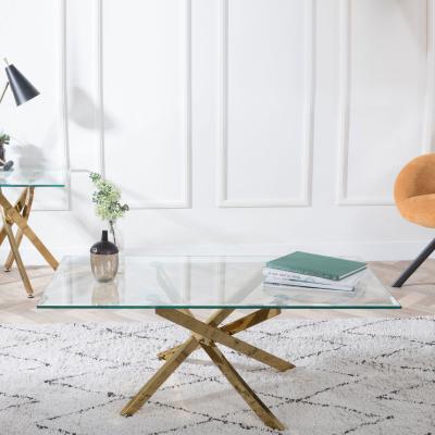 Clearance - Chopstick Clear Glass Coffee Table with Gold Metal Legs by ...