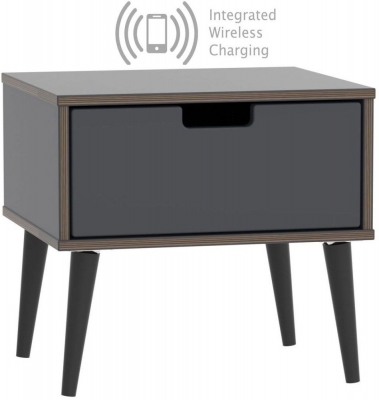 Shanghai Graphite 1 Door Bedside Cabinet with Wooden Legs and Wireless ...